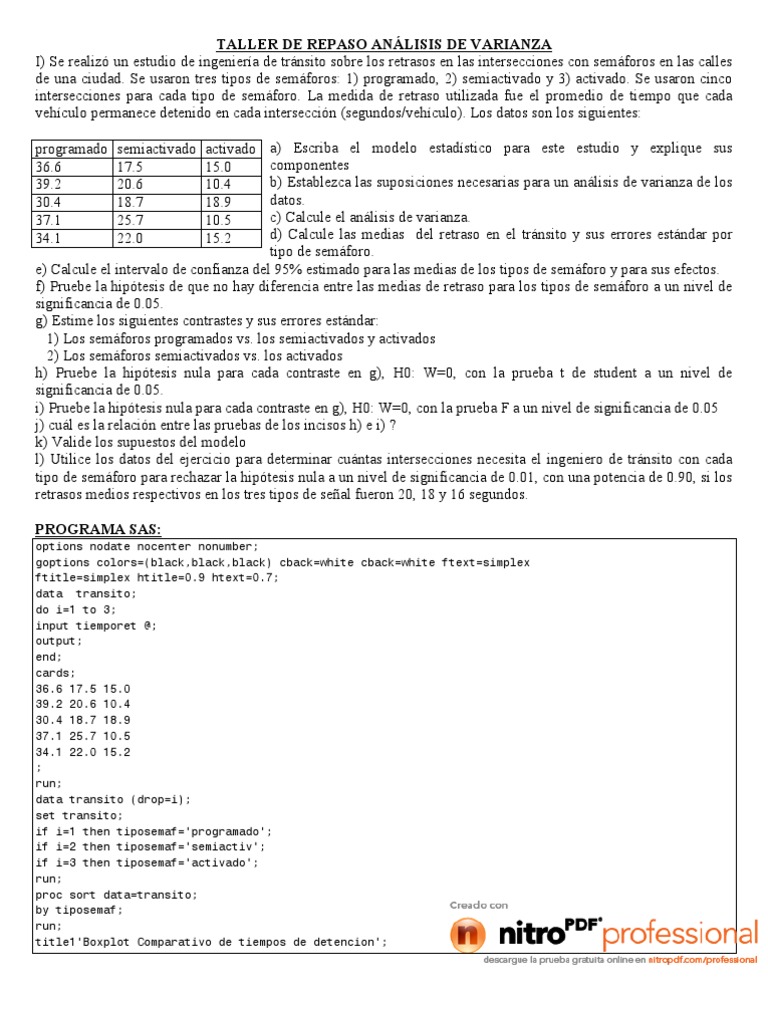 Taller Diseño de experimentos DCA & DBCA | PDF | Recopilación de datos | Análisis de variación
