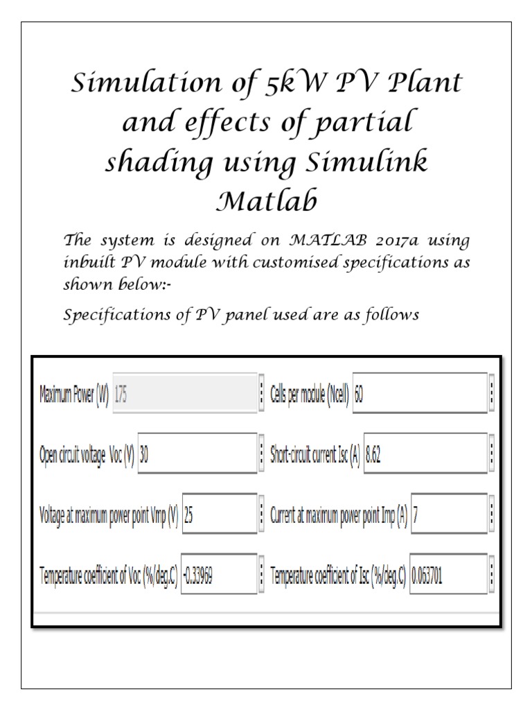 Simulation of 5kW PV Plant and Effects of Partial Shading Using Simulink Matlab | PDF