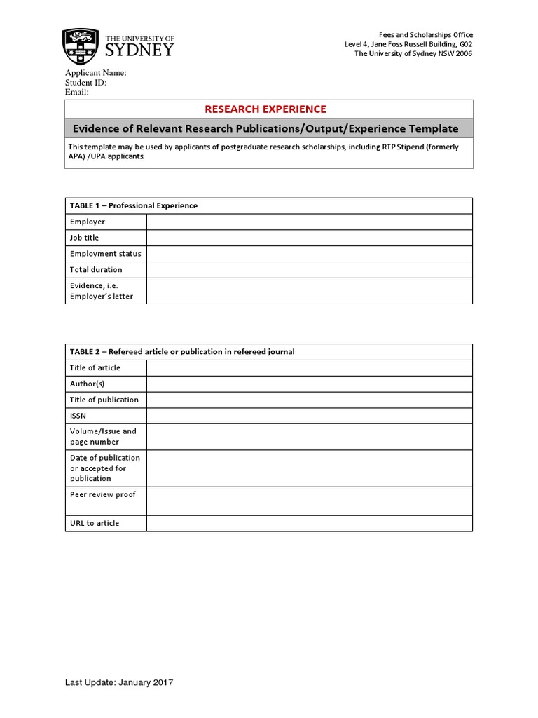 Research Experience Template | PDF