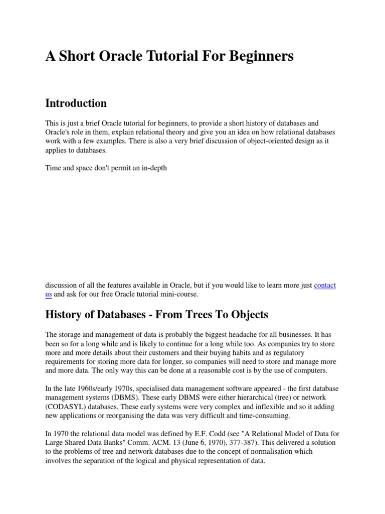 A Short Oracle Tutorial For Beginners | PDF | Databases | Relational Database