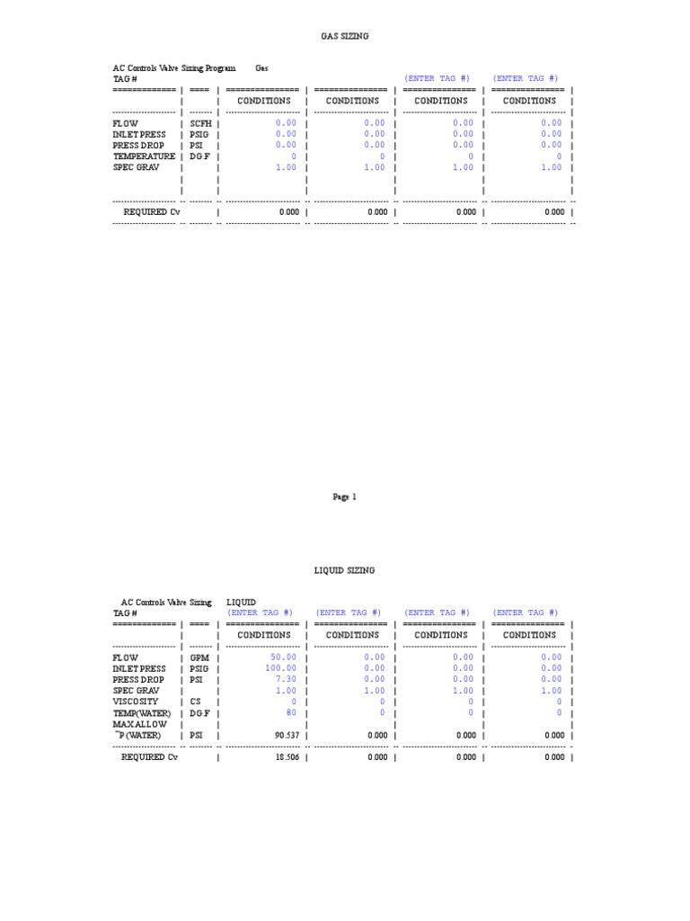 Valve Sizing Tables | PDF | Valve | Continuum Mechanics