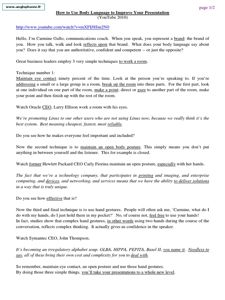 Body Language in Presentation | PDF | Body Language | Human Communication