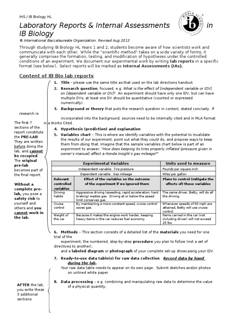 Laboratory Reports & Internal Assessments in IB Biology | PDF | Fuel ...