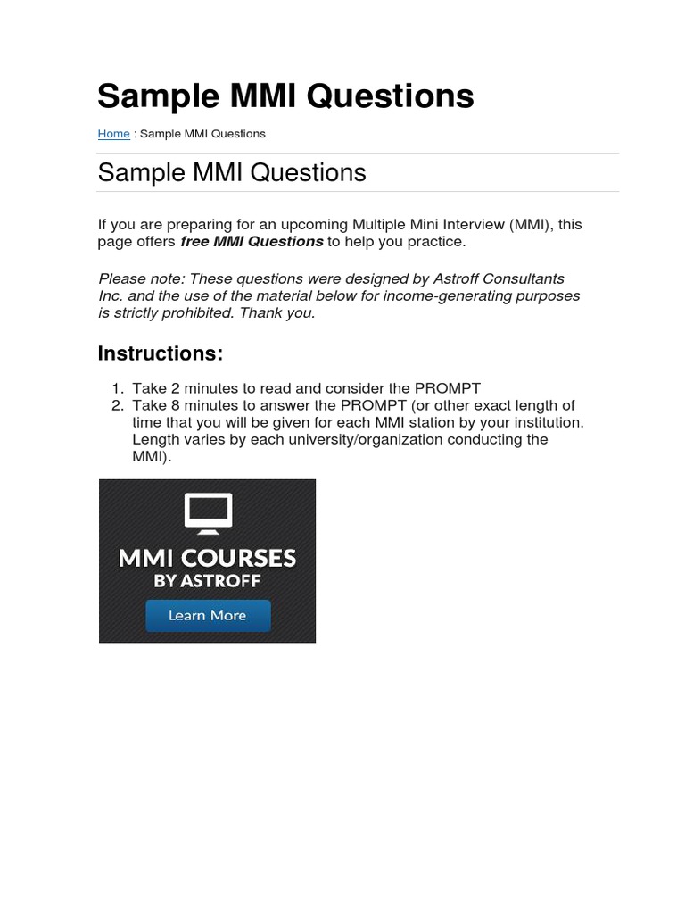 Sample MMI Questions | PDF | Interview | Thought