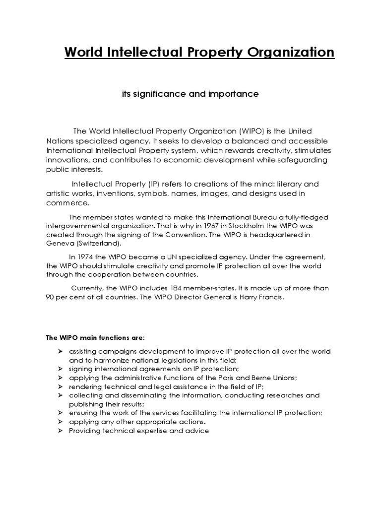 World Intellectual Property Organization: Its Significance and ...