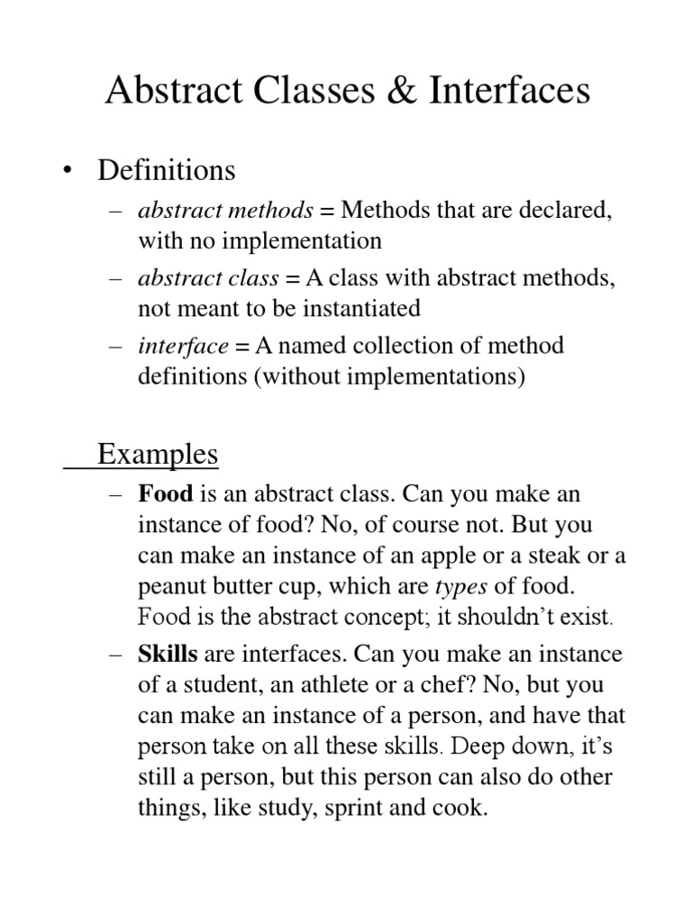 Abstract Classes And Interfaces Definitions Pdf Class Computer Programming Method