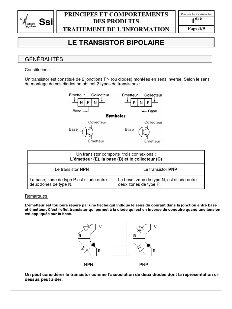 Cours Sur Les Transistors PDF | PDF | Transistor | Dispositifs semi ...