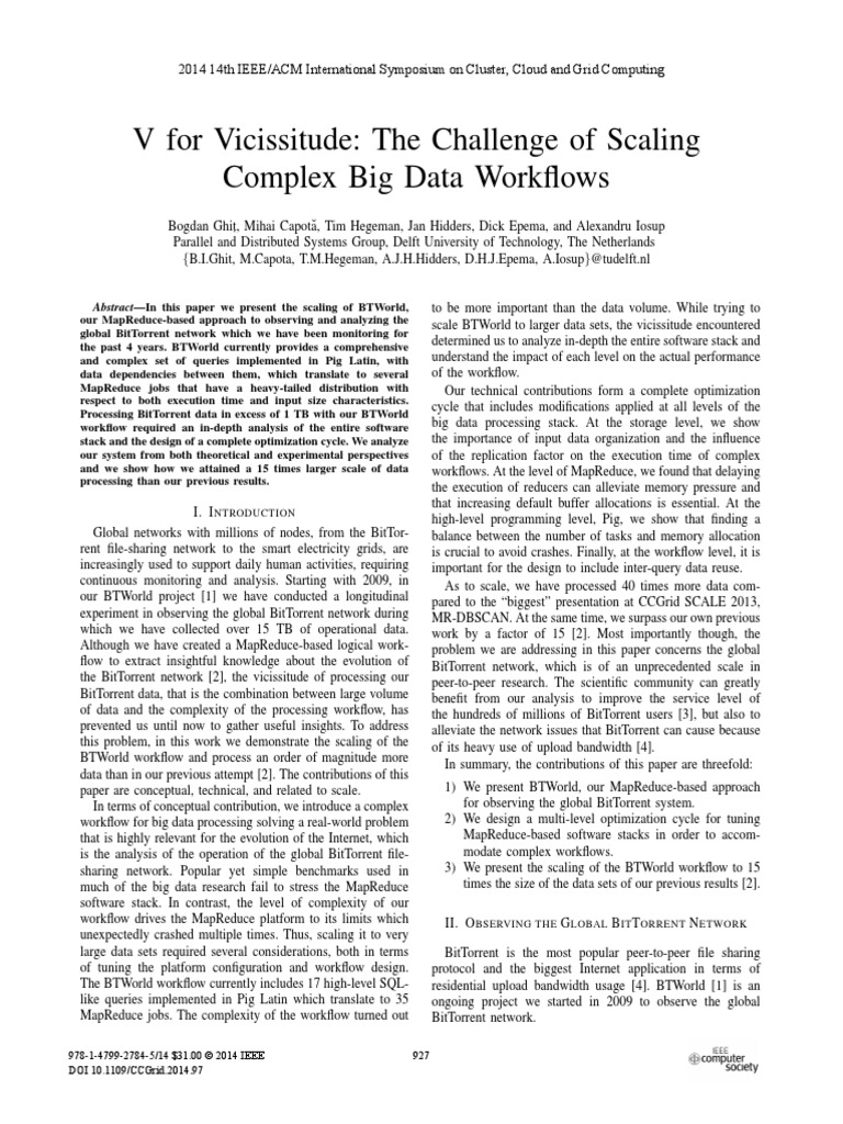 V For Vicissitude: The Challenge of Scaling Complex Big Data Work Ows | PDF | Apache Hadoop ...