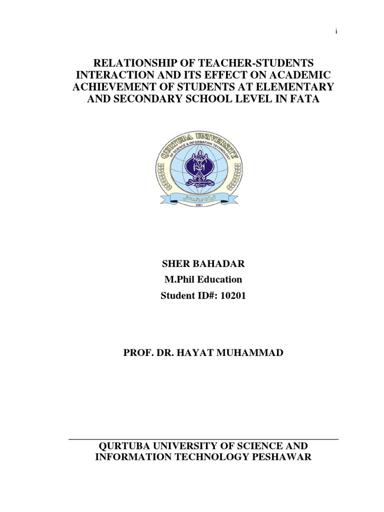 Relationship Of Teacher Students Interaction And Its Effect On Academic