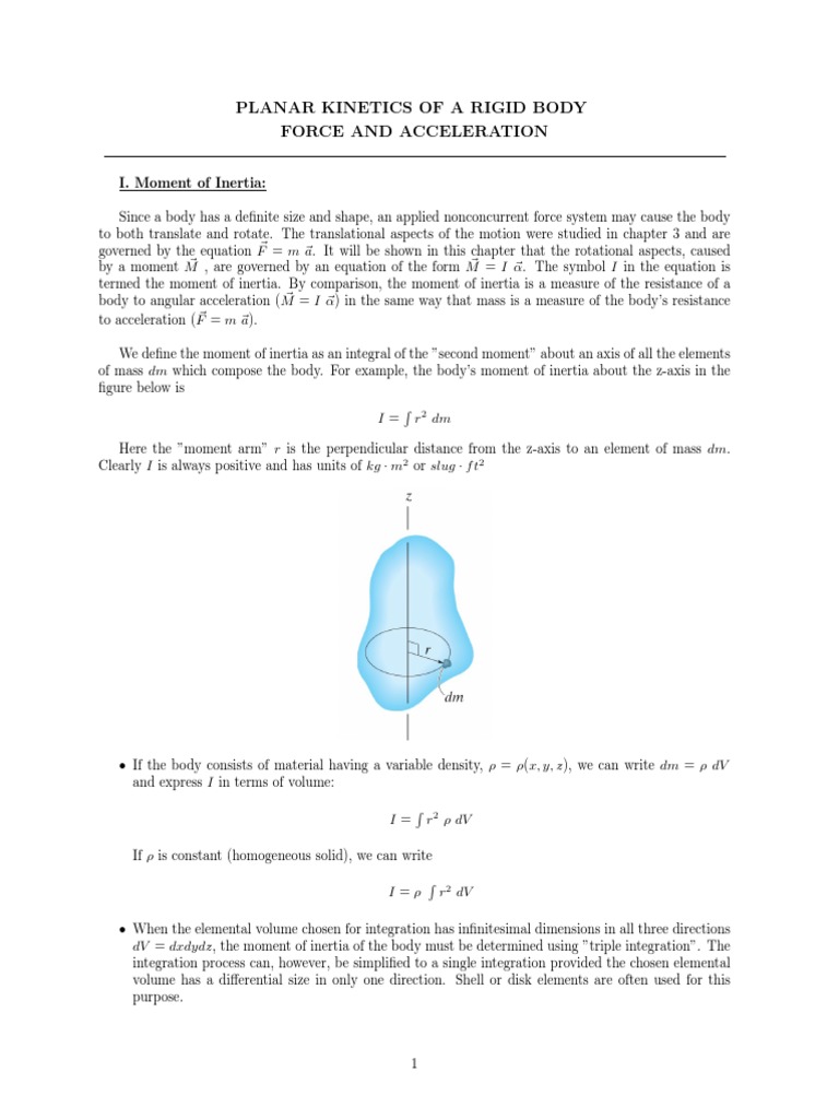 Planar Kinetics of A Rigid Body Force and Acceleration | PDF | Torque | Rotation Around A Fixed Axis