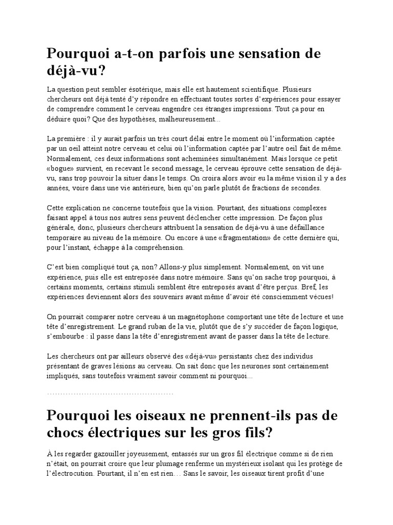 Textes De Vulgarisation Scientifique Science Physiologie
