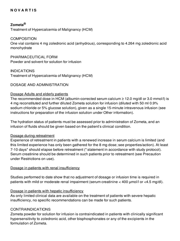 Zometa | Pharmacokinetics | Dose (Biochemistry)
