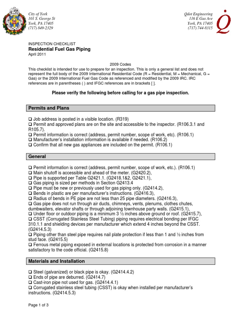 IRC Fuel Gas Piping Check | PDF | Pipe (Fluid Conveyance) | Building ...