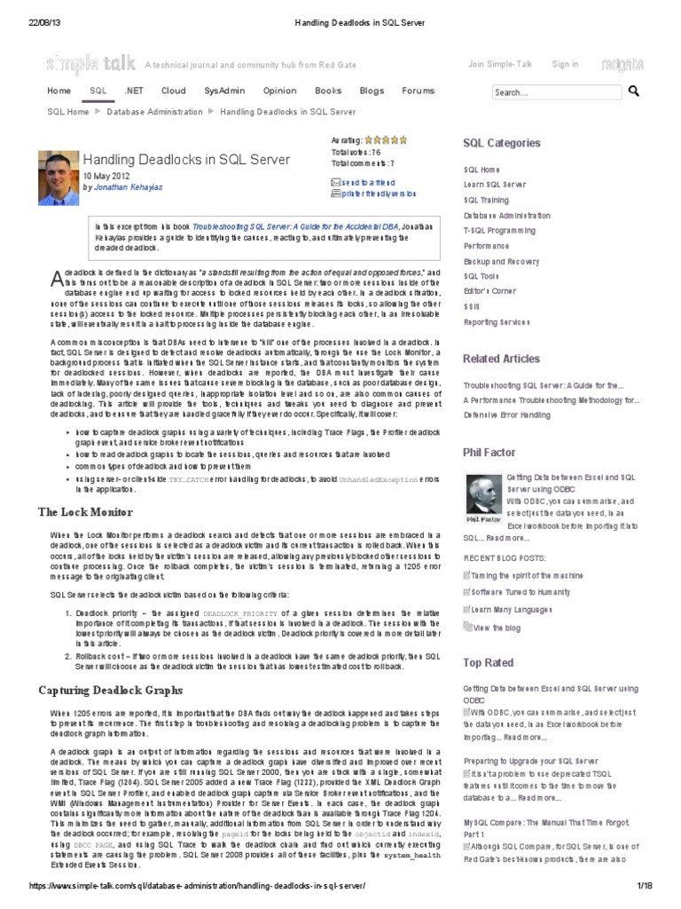 Handling Deadlocks in SQL Server PDF | PDF | Microsoft Sql Server | Sql