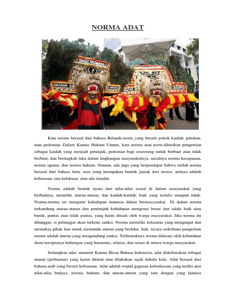 Pengertian dan Contoh Norma Adat | PDF | Ilmu Sosial