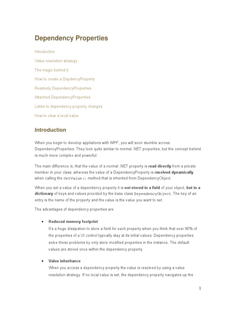 Dependency Properties Pdf Extensible Application Markup Language Windows Presentation