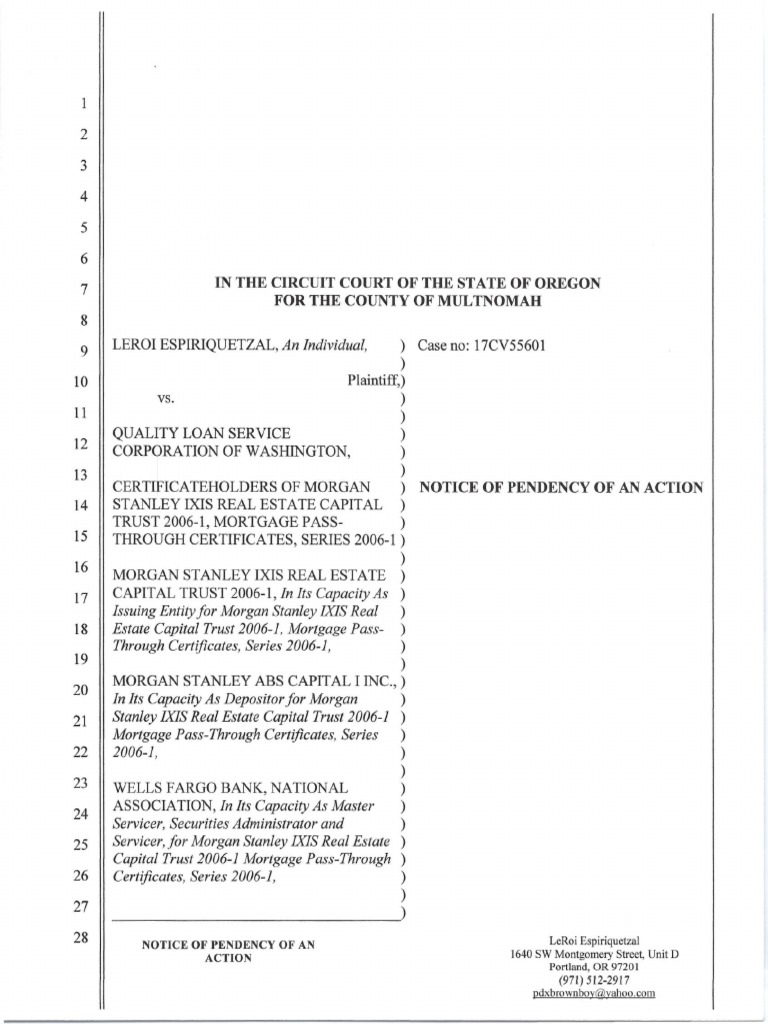 LEROI NOTICE OF PENDENCY OF AN ACTION.pdf | Common Law | Private Law