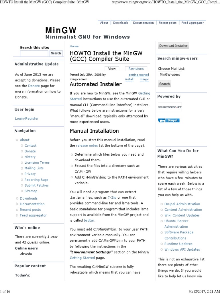 HOWTO Install The MinGW (GCC) Compiler Suite - MinGW | PDF | Unix Software | System Software