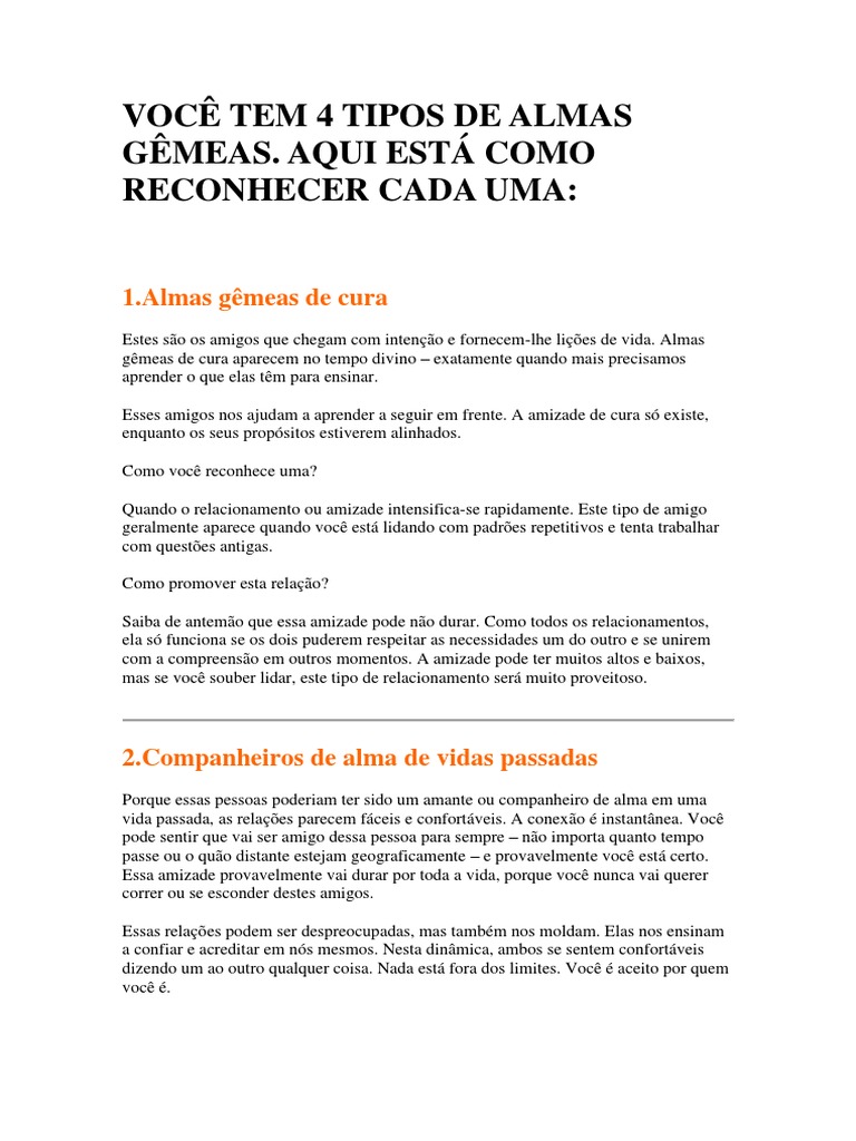 Você Tem 4 Tipos de Almas Gêmeas | PDF | Amizade | Alma