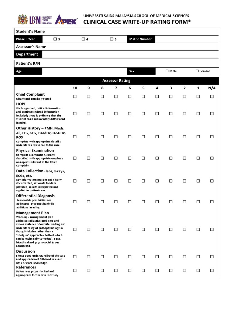 Clinical Case Write-Up Rating Form v3 | PDF | Science | Health Care