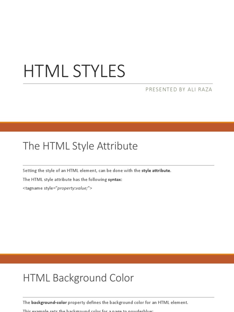 HTML Styles: Presented by Ali Raza | PDF | Business