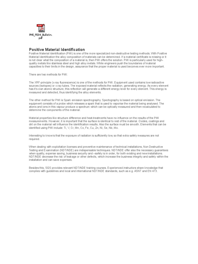 Positive Material Identification Overview | PDF | Nondestructive ...