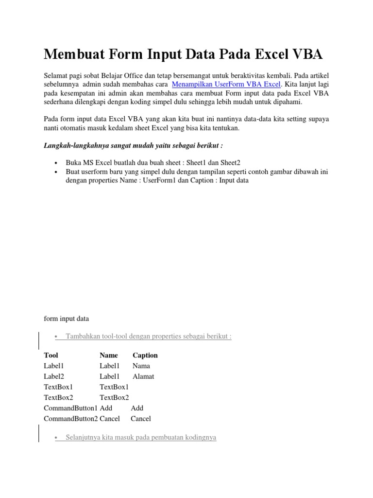 Form Input Data Excel VBA | PDF | Komputer