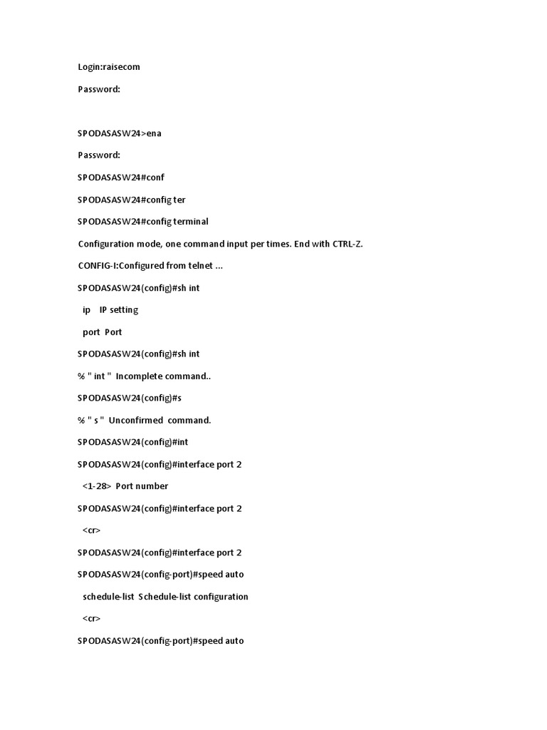 Alguns Comandos - Switch RAISECOM | PDF | Duplex (telecomunicações ...