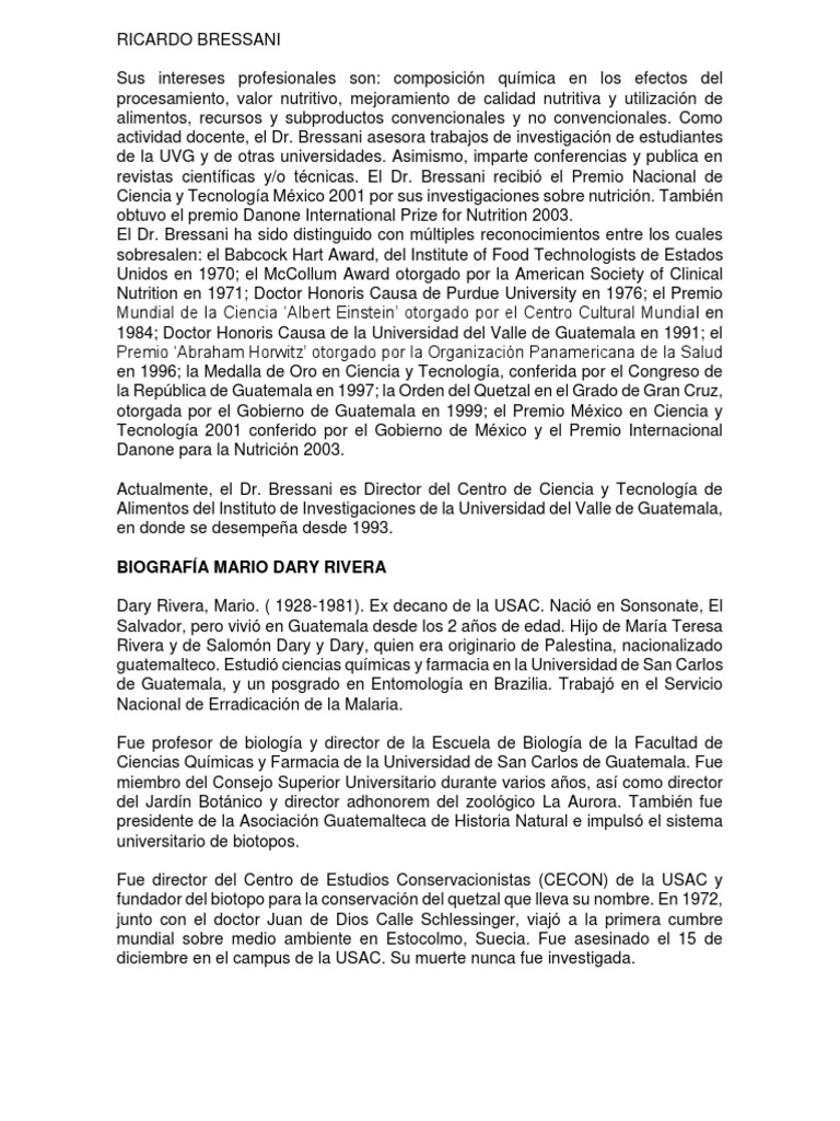 Ricardo Bressani | PDF | Guatemala | Doctorado