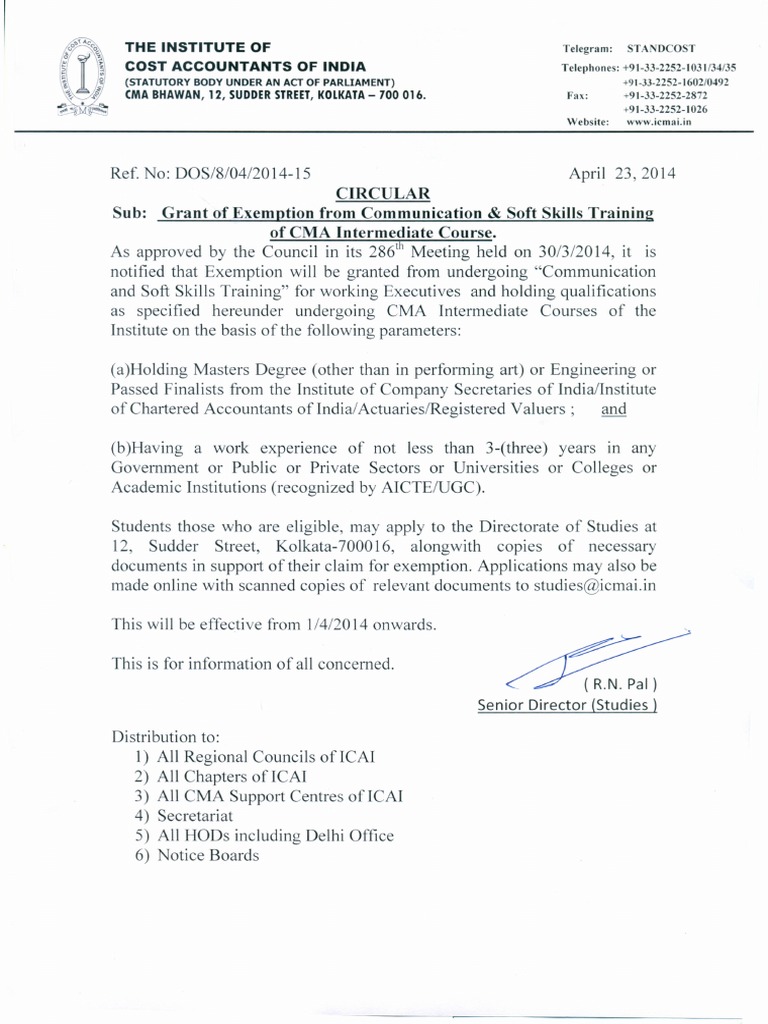 Circular Exemption Inter Final | PDF