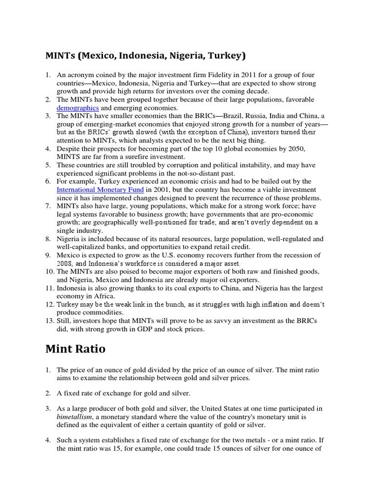 Mint Ratio: Mints (Mexico, Indonesia, Nigeria, Turkey) | PDF | Bric ...
