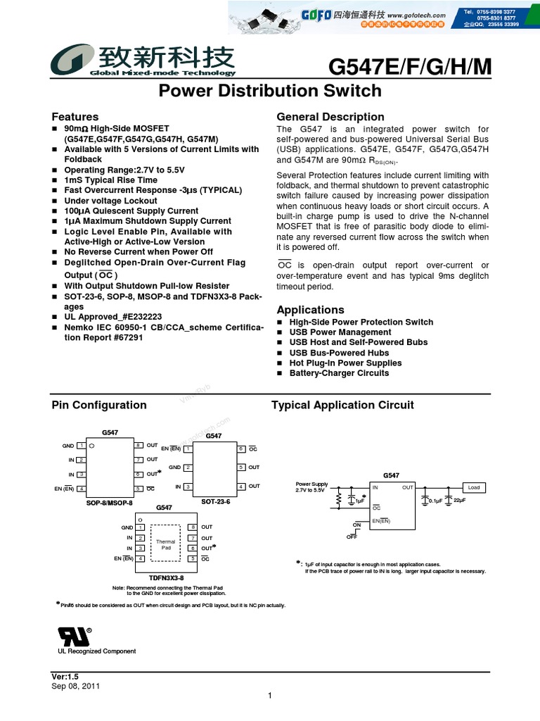 G547 Global Mixed-mode Power Switch | PDF | Usb | Mosfet