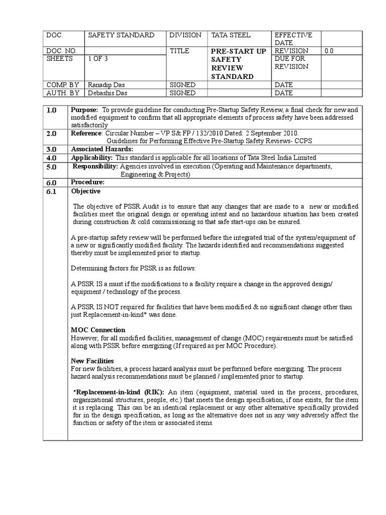 PSSR Standard | Specification (Technical Standard) | Audit
