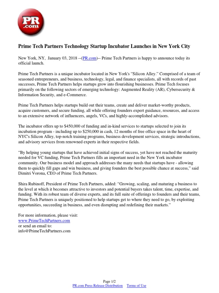 NYC Tech Startup Incubator Launch | PDF | Business Incubator | Startup ...