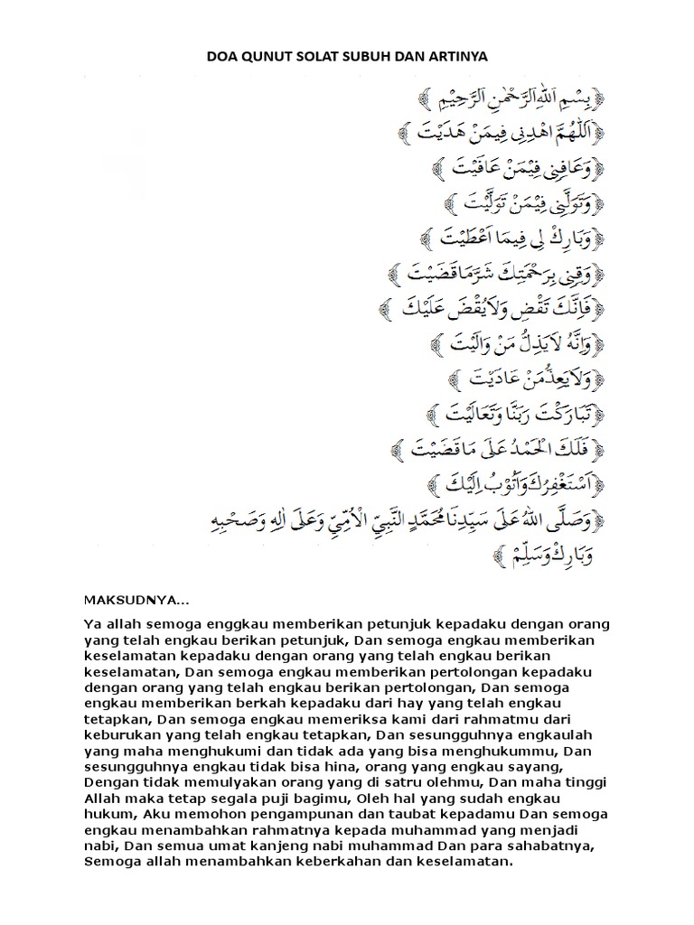 Doa Qunut Solat Subuh Dan Artinya | PDF | Agama & Spiritualitas