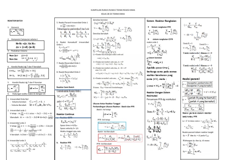 Kumpulan Rumus Rumus Teknik Reaksi Kimia