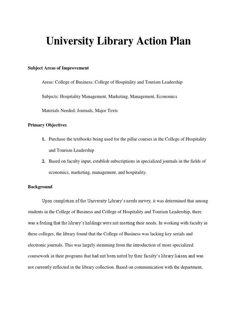 University Library Action Plan: Subject Areas of Improvement | Download ...