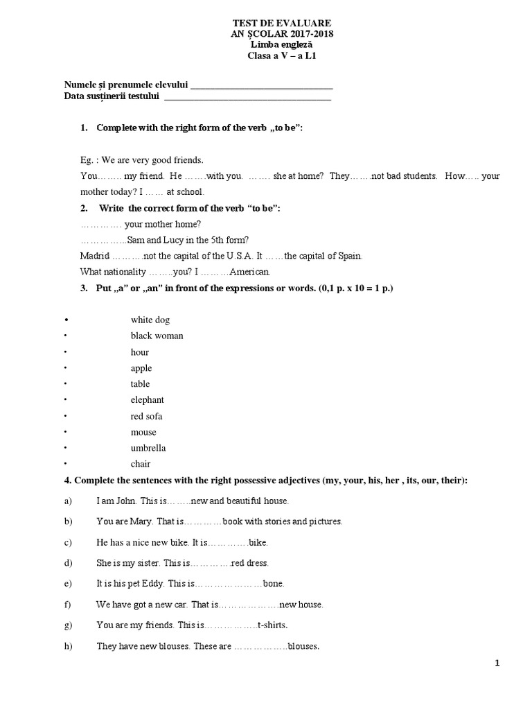 Test Engleza | PDF | Linguistic Typology | Grammar