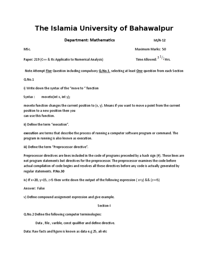 MSC Math C++ Paper Solution Annual 12 | PDF | C (Programming Language) | Fahrenheit