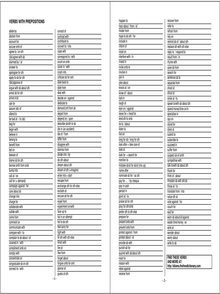Verbs With Prepositions Double Sided | PDF | Violence