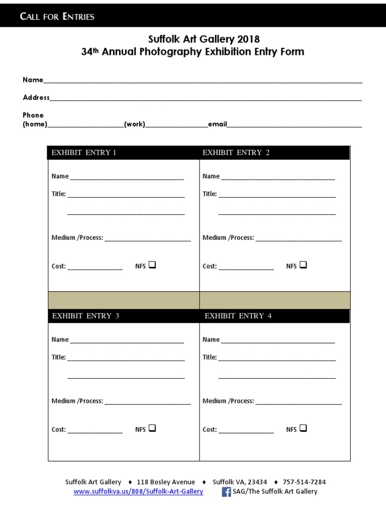Suffolk Art Gallery 2018 34 Annual Photography Exhibition Entry Form | PDF