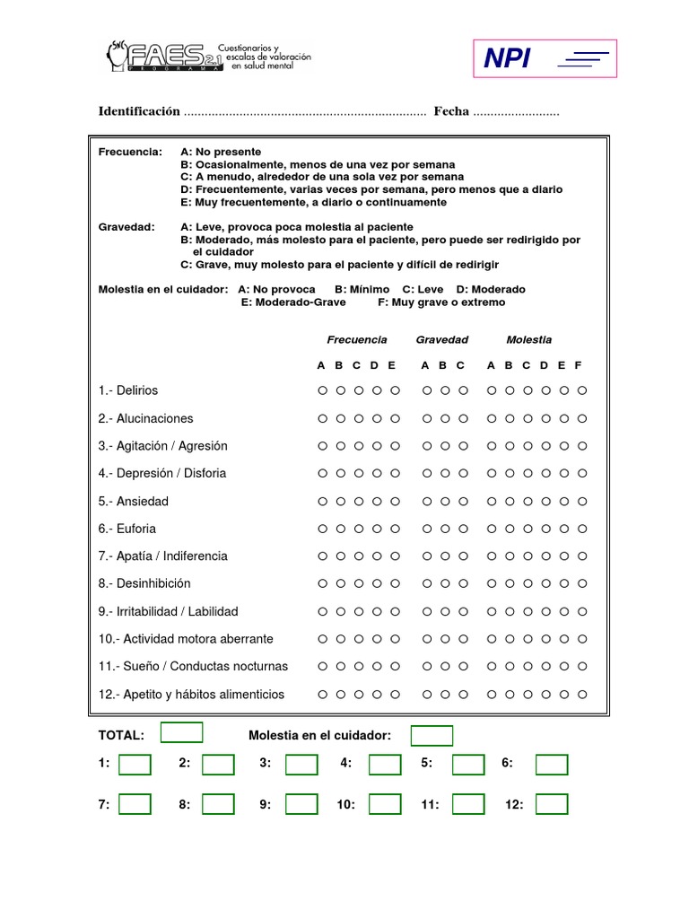 NPI Inventario Neuropsiquiátrico | PDF | Psicología anormal | Psiquiatría