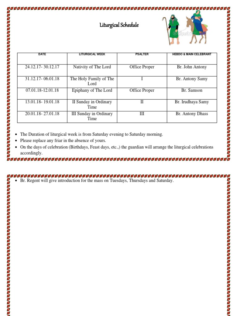 Liturgy Time Table | PDF | Christian Behaviour And Experience ...