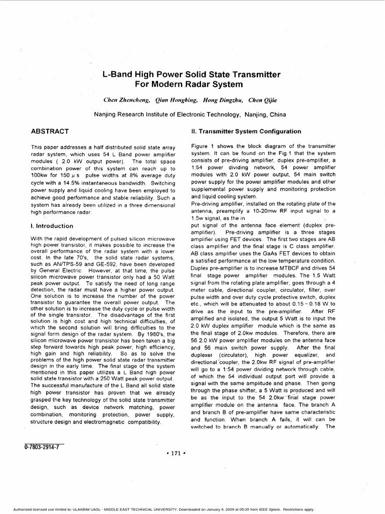 L-Band High Power Solid State Transmitter For Modern Radar System: An Analysis of the ...