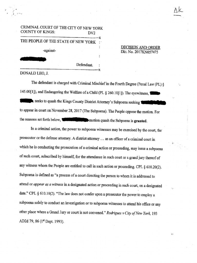 Witness Subpoena Decision | PDF