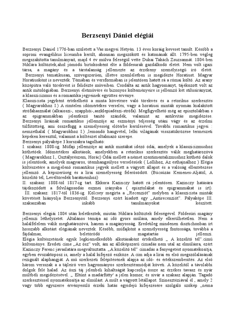 Berzsenyi Dániel Elégiái | PDF