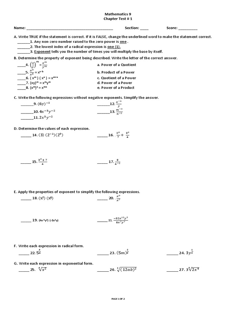 Exponents and Radicals Test Review | PDF | Exponentiation | Rectangle
