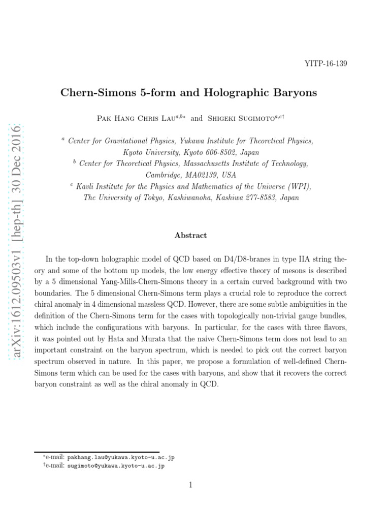 Chern-Simons 5-Form and Holographic Baryons: A, B A, C | PDF | Gauge ...