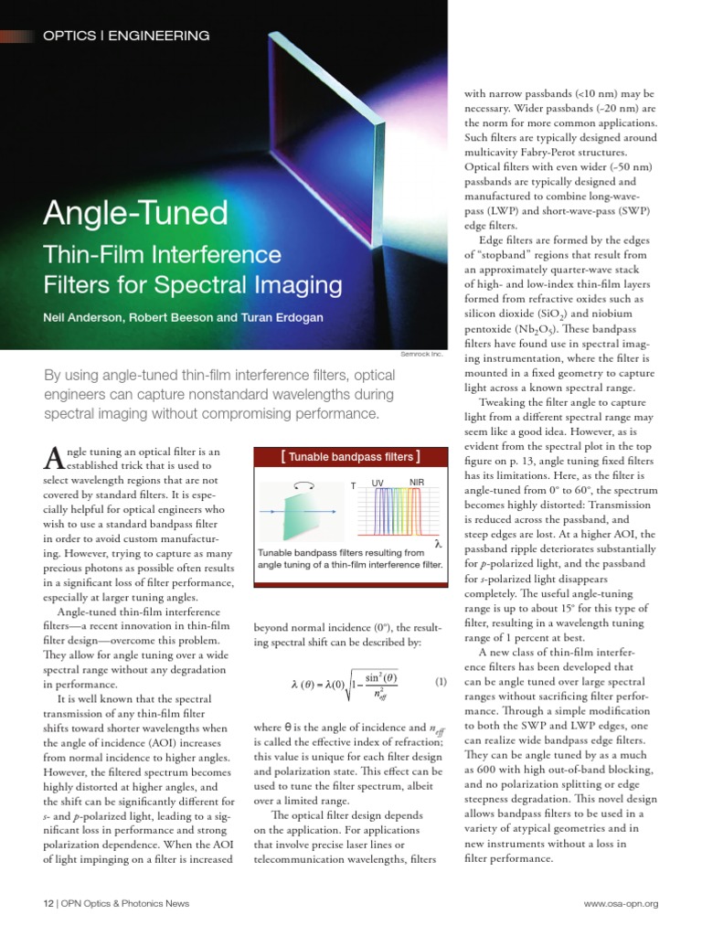 Angle-Tuned Thin-Film Interference Filters For Spectral Imaging | PDF ...