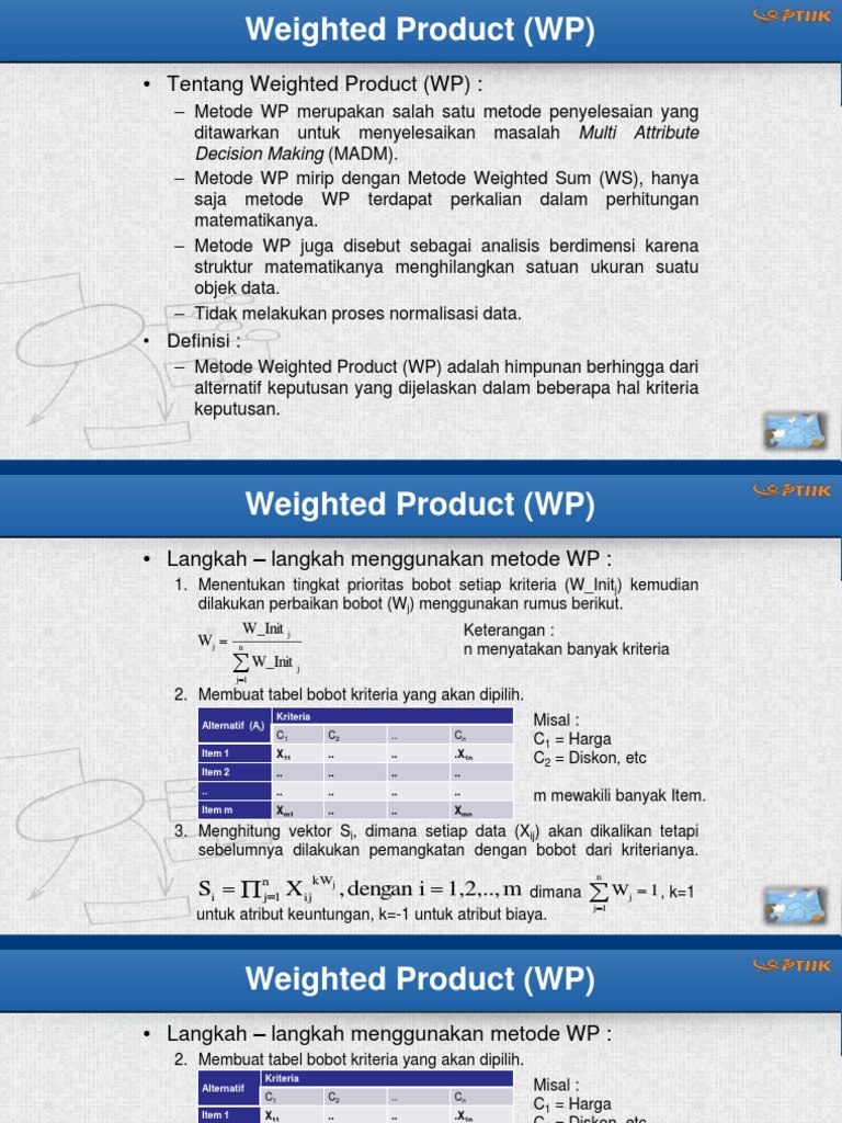 "Panduan Metode Weighted Product" | PDF | Metode & Bahan Ajar